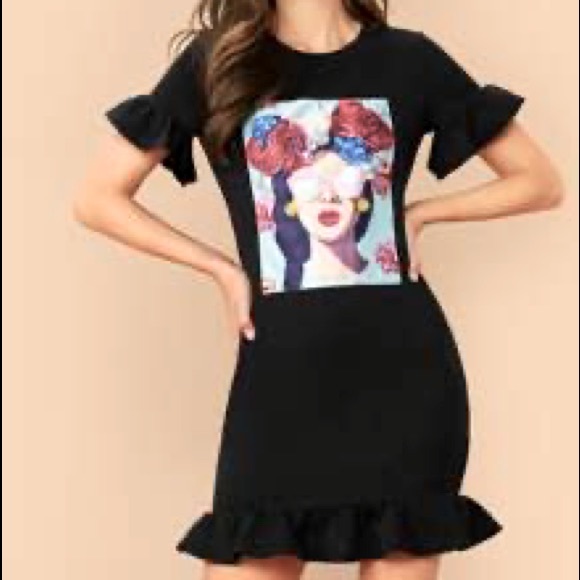 SHEIN | Dresses | Shein Black Ruffle Mini Dress | Poshmark